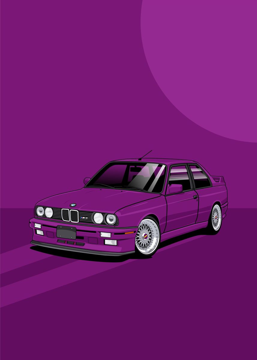 'Art Car BMW E30 M3 PURPLE' Poster, picture, metal print, paint by Dodi ...
