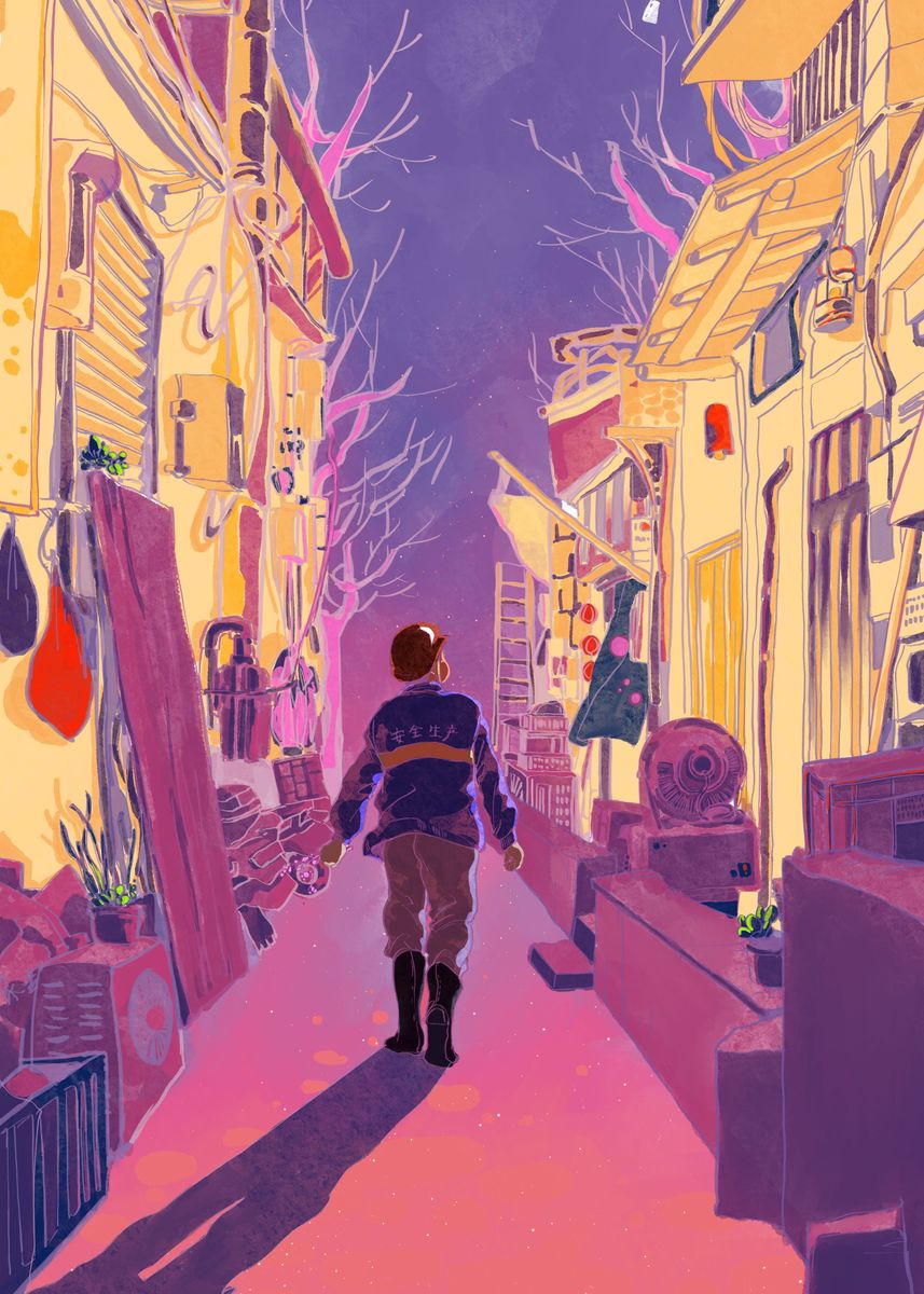 'Walking worker at night' Poster, picture, metal print, paint by Hedy ...