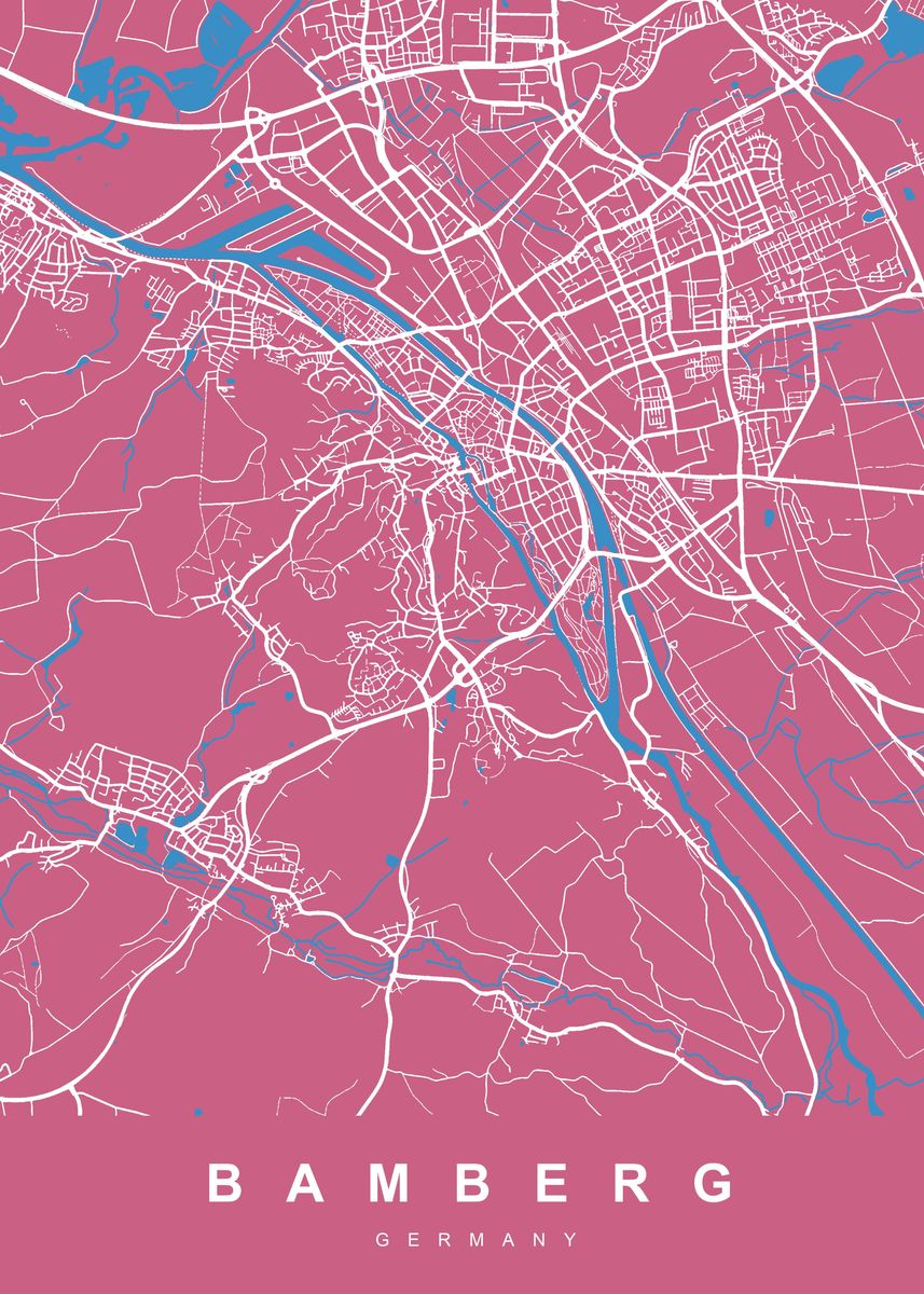 'MAP BAMBERG GERMANY' Poster, picture, metal print, paint by UrbanMaps ...
