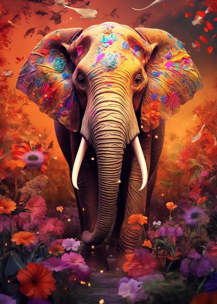 'Colorful Elephant Animal' Poster, picture, metal print, paint by ...