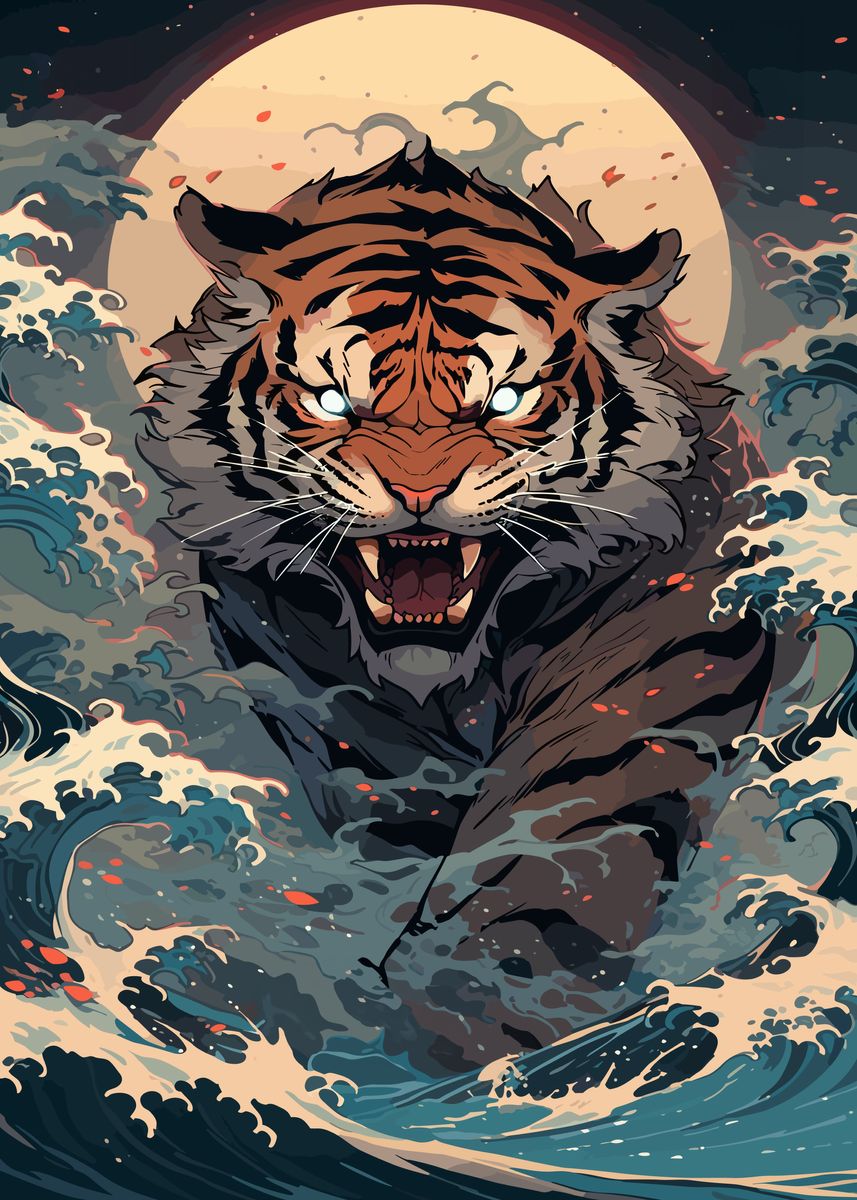 'Powerful Waters Tiger' Poster, picture, metal print, paint by ...