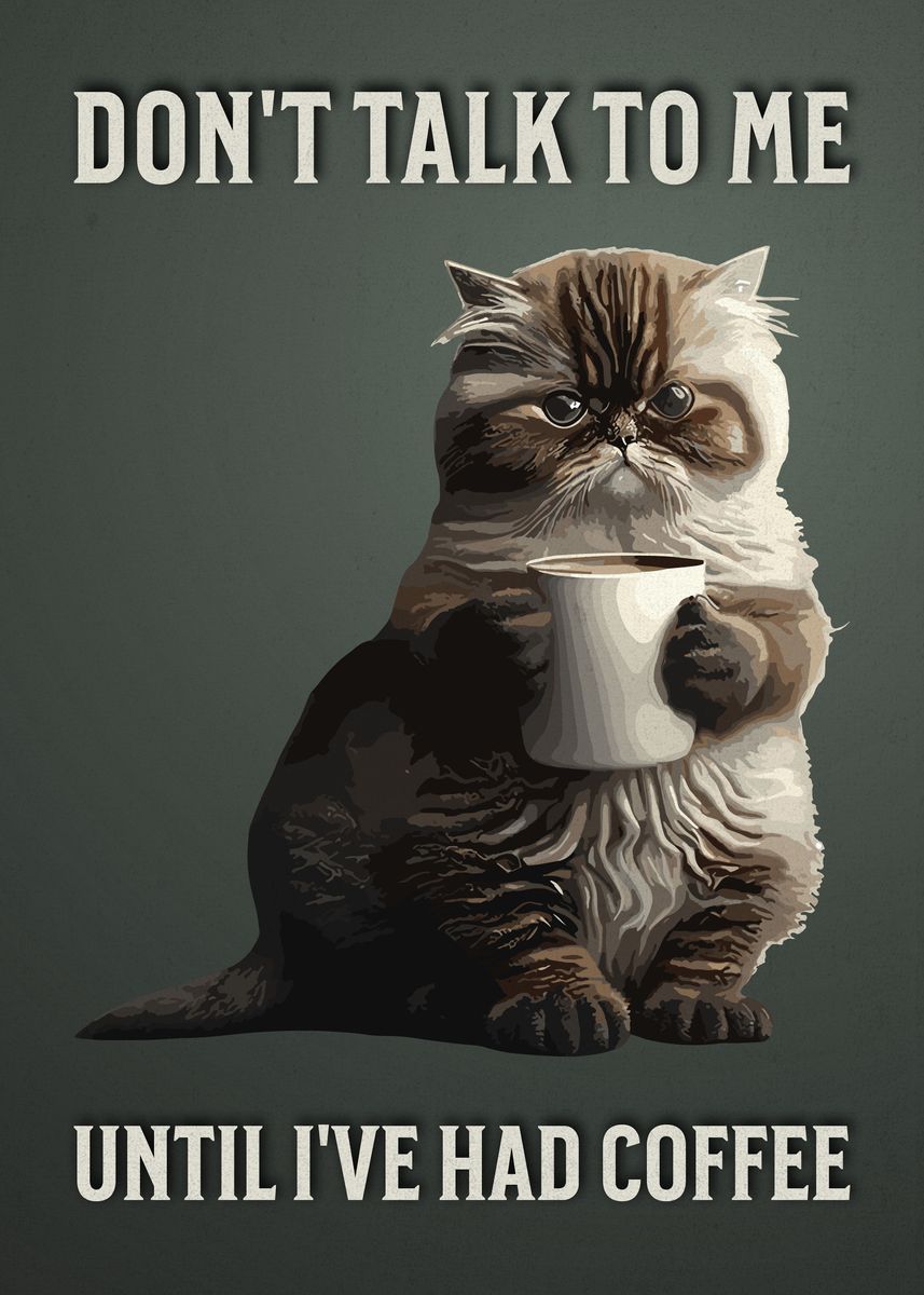 'Morning Mood Coffee Cat' Poster, picture, metal print, paint by Jovana ...