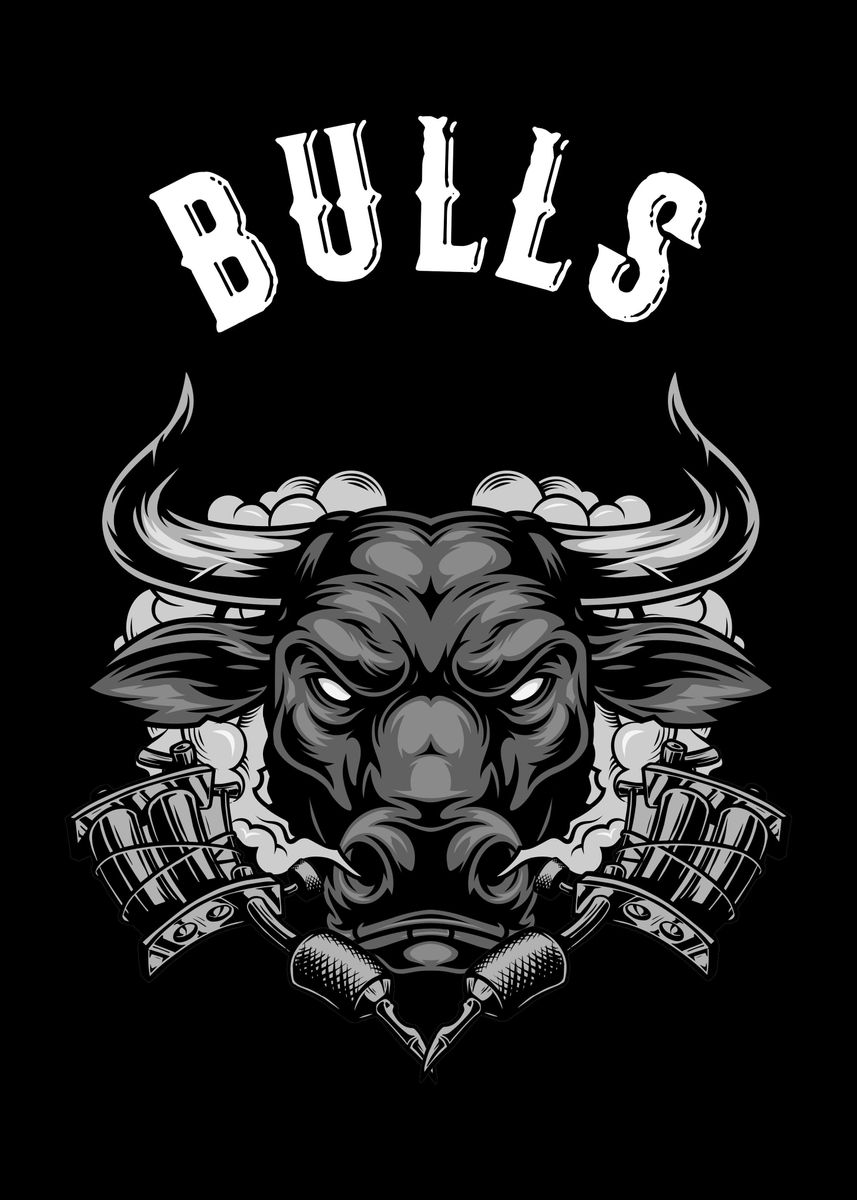 'Bulls' Poster, picture, metal print, paint by Doublede Design | Displate