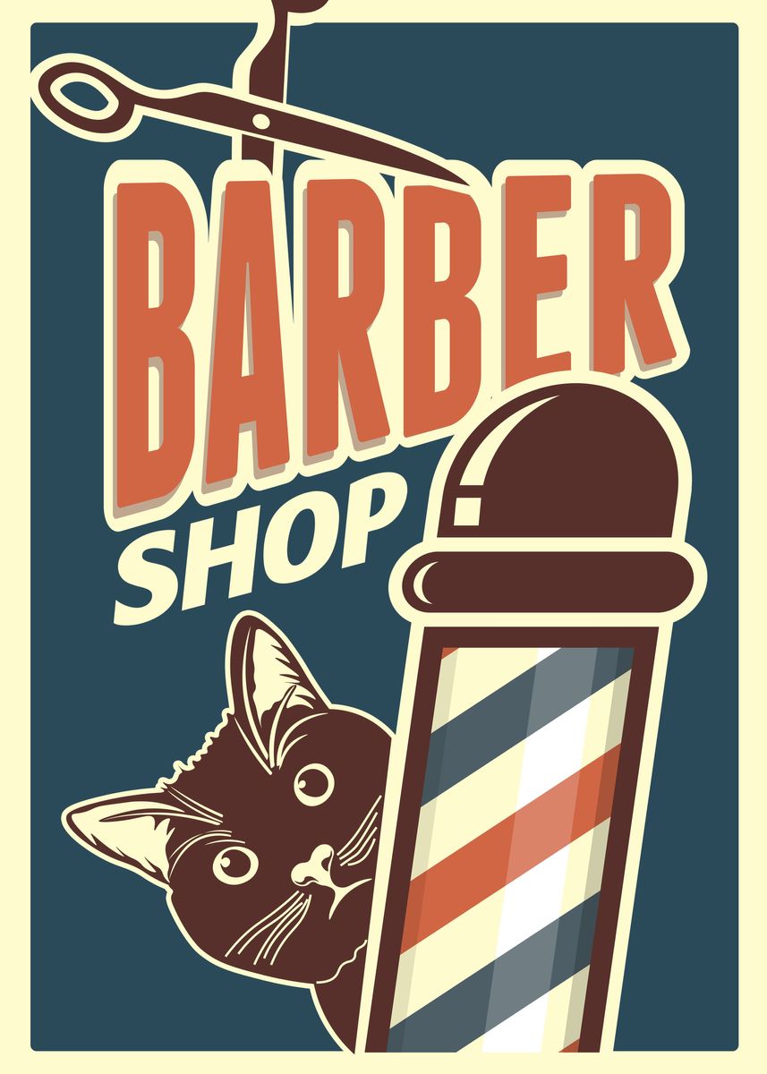 'Cat Barber Shop' Poster, picture, metal print, paint by XandYart ...
