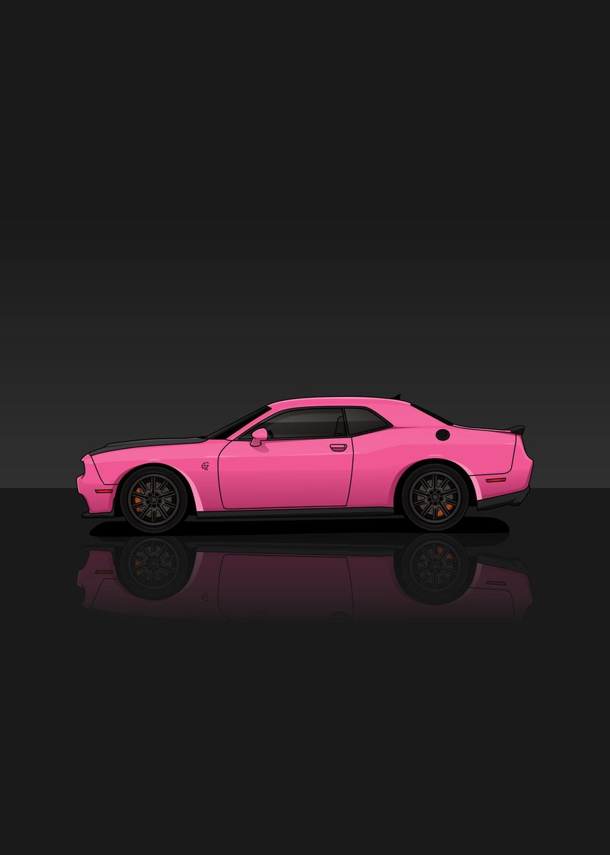 'Pink Car Dodge Challenger ' Poster, picture, metal print, paint by ...