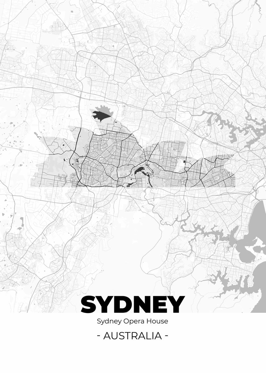 'Sydney City Map White' Poster, picture, metal print, paint by Insaniel ...