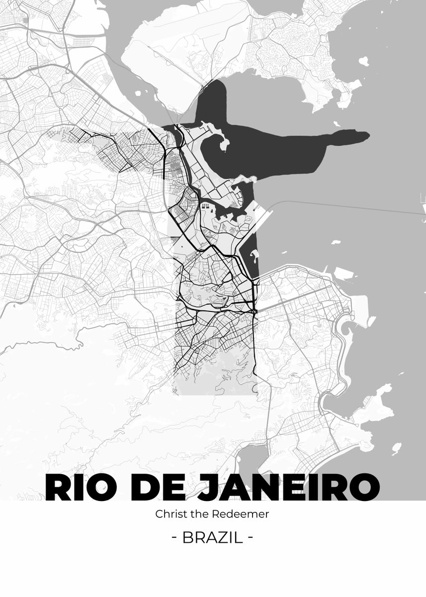 'Rio de Janeiro Map White' Poster by Insaniel Digital Handcraft | Displate
