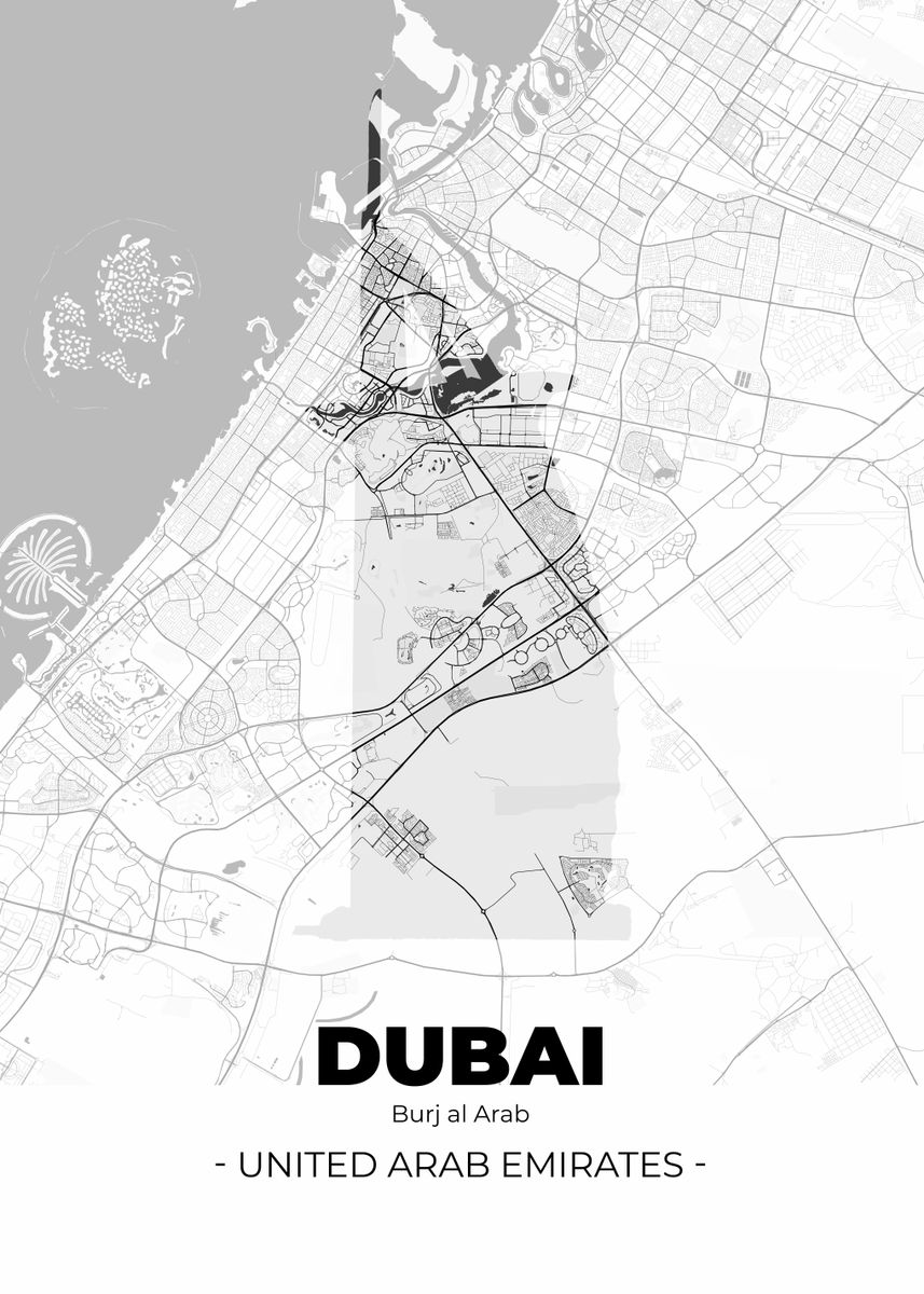 'Dubai City Map White' Poster, picture, metal print, paint by Insaniel ...