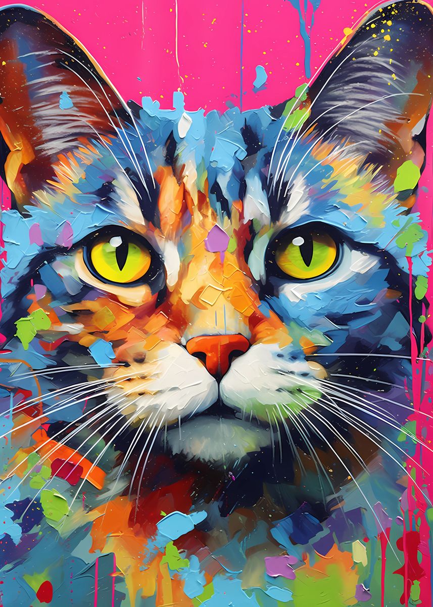 'Surreal Cat Abstract' Poster, picture, metal print, paint by AnHa ...