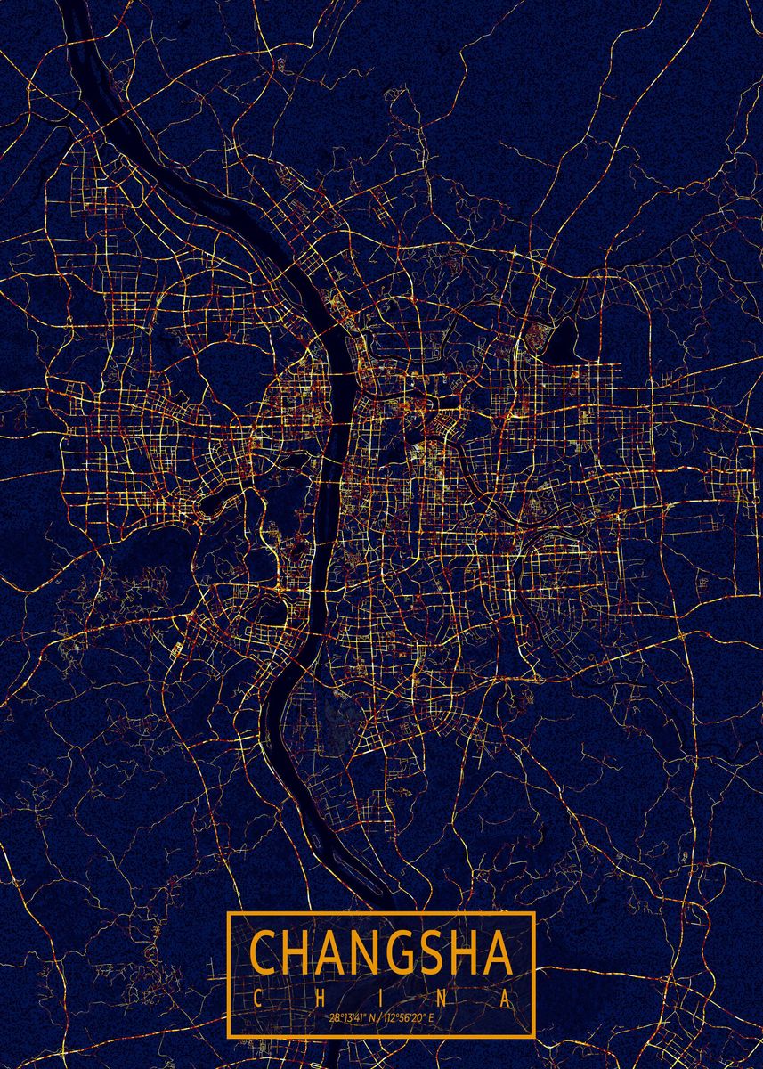 'Changsha Map City At Night' Poster, picture, metal print, paint by ...