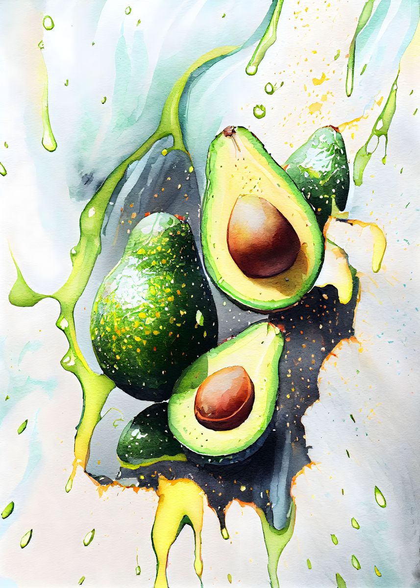 'Healthy Fresh Avocado' Poster, picture, metal print, paint by Zanoozi ...