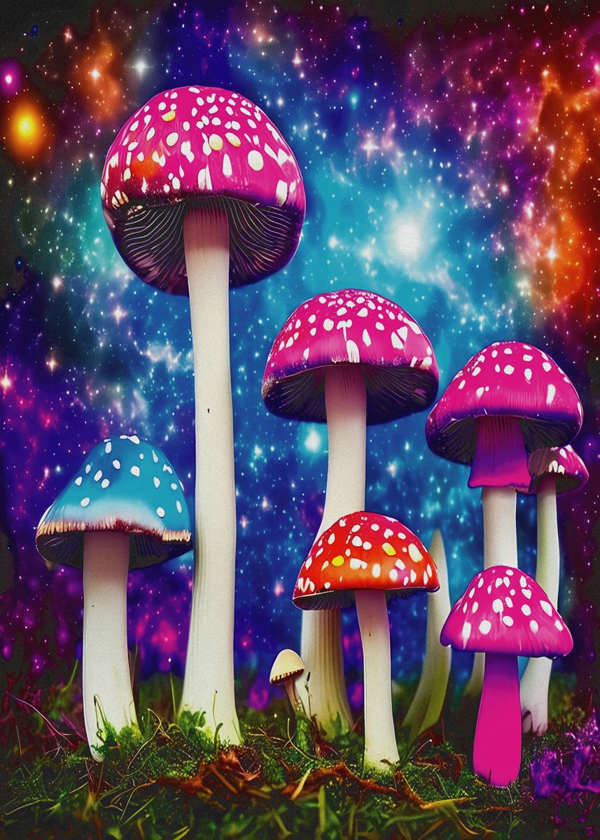 'Cosmic Magic Mushrooms' Poster, picture, metal print, paint by ...