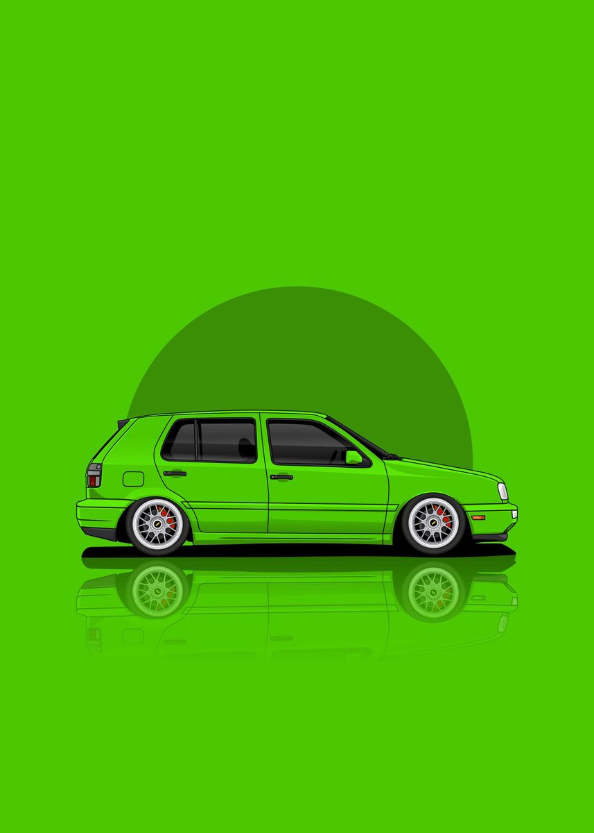 'Volkswagen Mk3 Green' Poster, picture, metal print, paint by Dodi ...