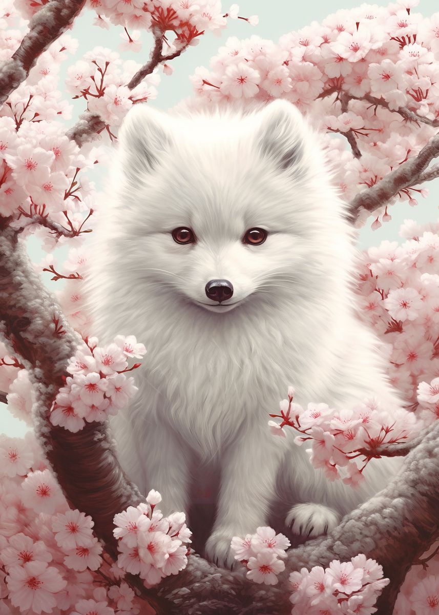 'Fox Baby Cherry Blossom' Poster, picture, metal print, paint by AnHa ...