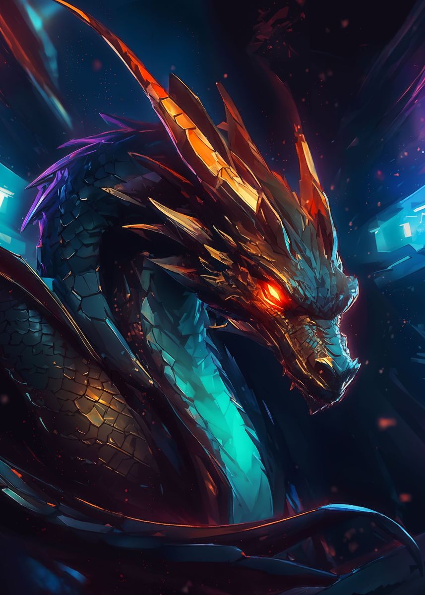 'Cyber Dragon' Poster, picture, metal print, paint by Lukasz Kobylka ...