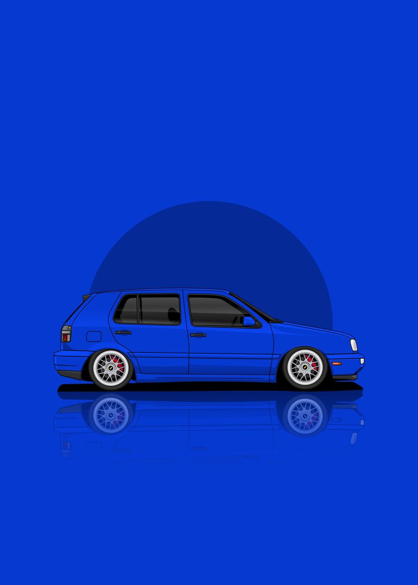 'Volkswagen Mk3 Blue' Poster, picture, metal print, paint by Dodi ...
