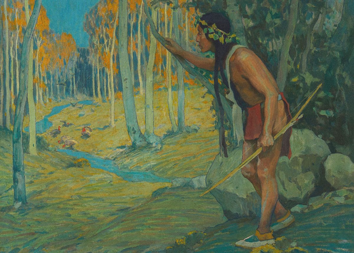 'Indian Hunting Turkeys' Poster by Makanaki | Displate