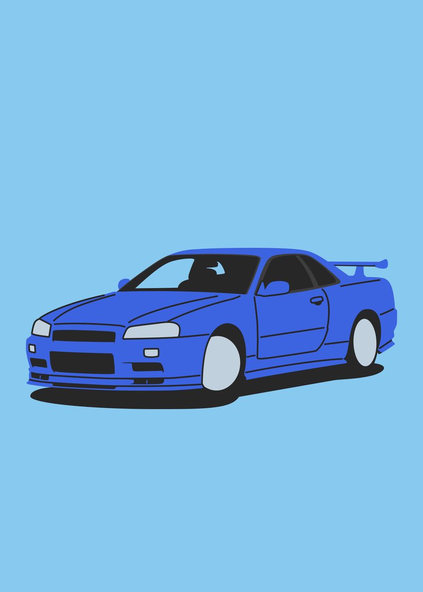 'Nissan GTR R34 Blue' Poster, picture, metal print, paint by Deeo ...