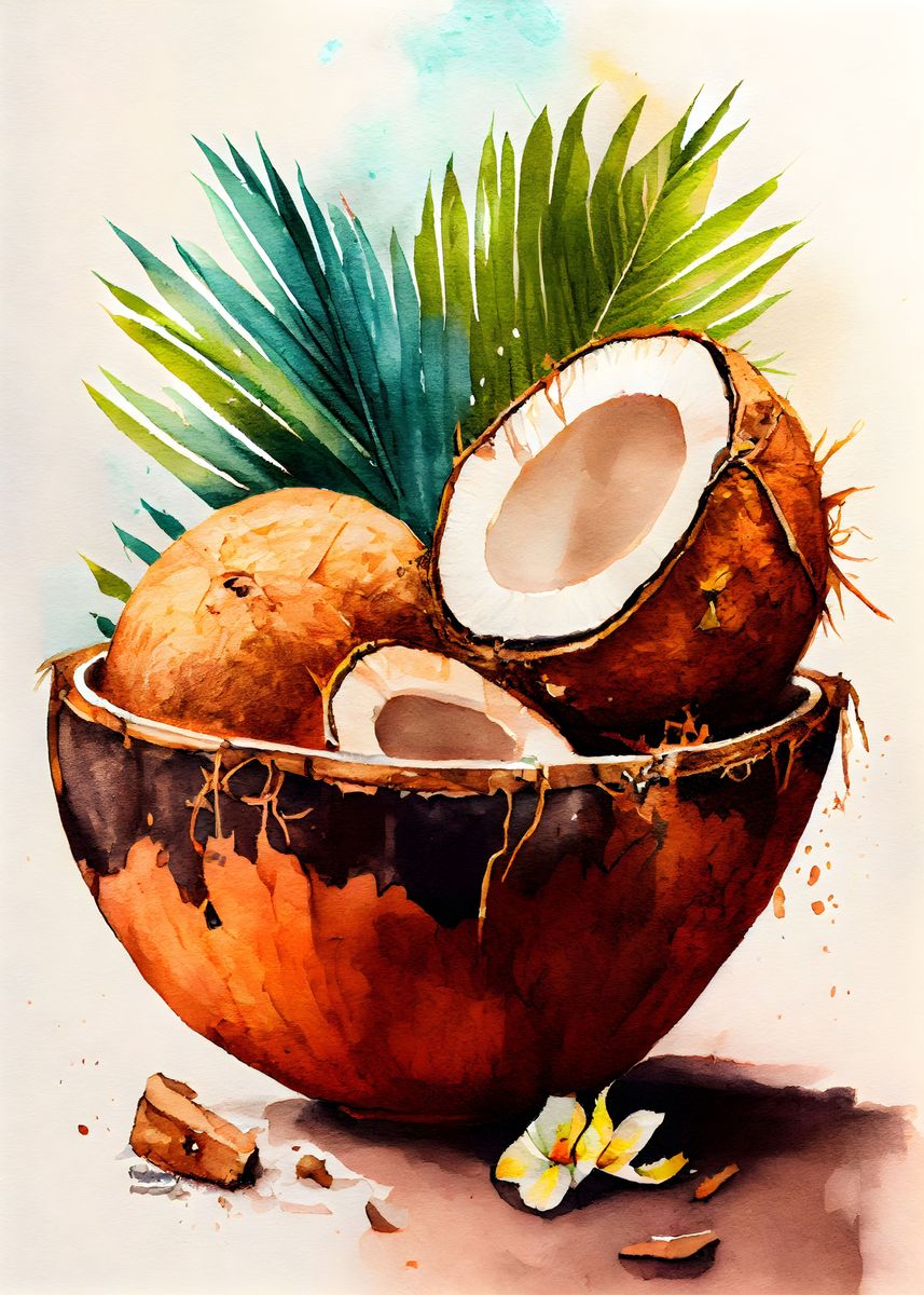 'Pack of Coconuts' Poster, picture, metal print, paint by Zanoozi Art ...