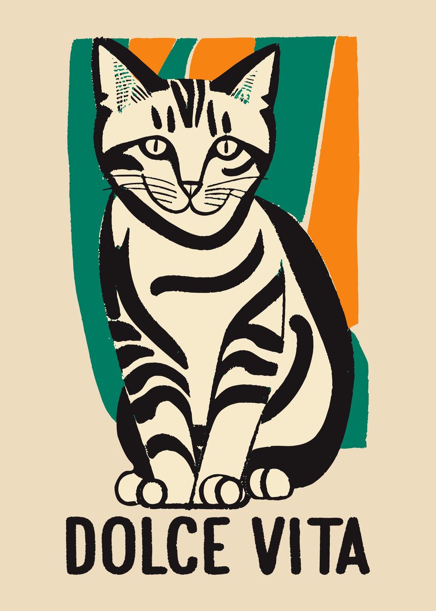 'Dolce Vita Funny Cat ' Poster by HyggeStudio | Displate