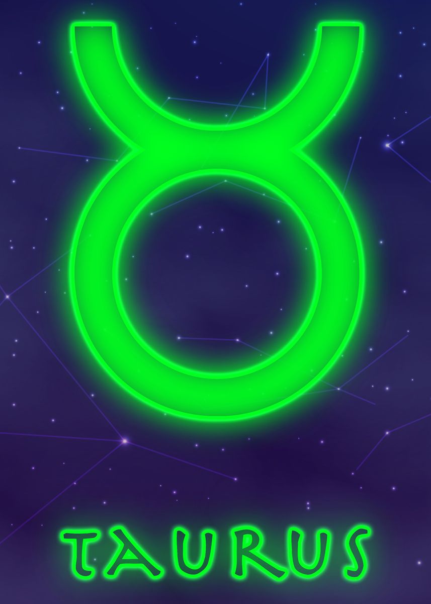 'Taurus Neon Tarot Poster' Poster by Pegasus Art | Displate