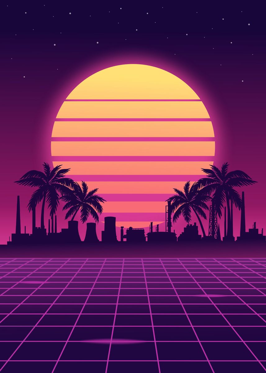'80s Sunset City' Poster, picture, metal print, paint by Dika Sujud ...