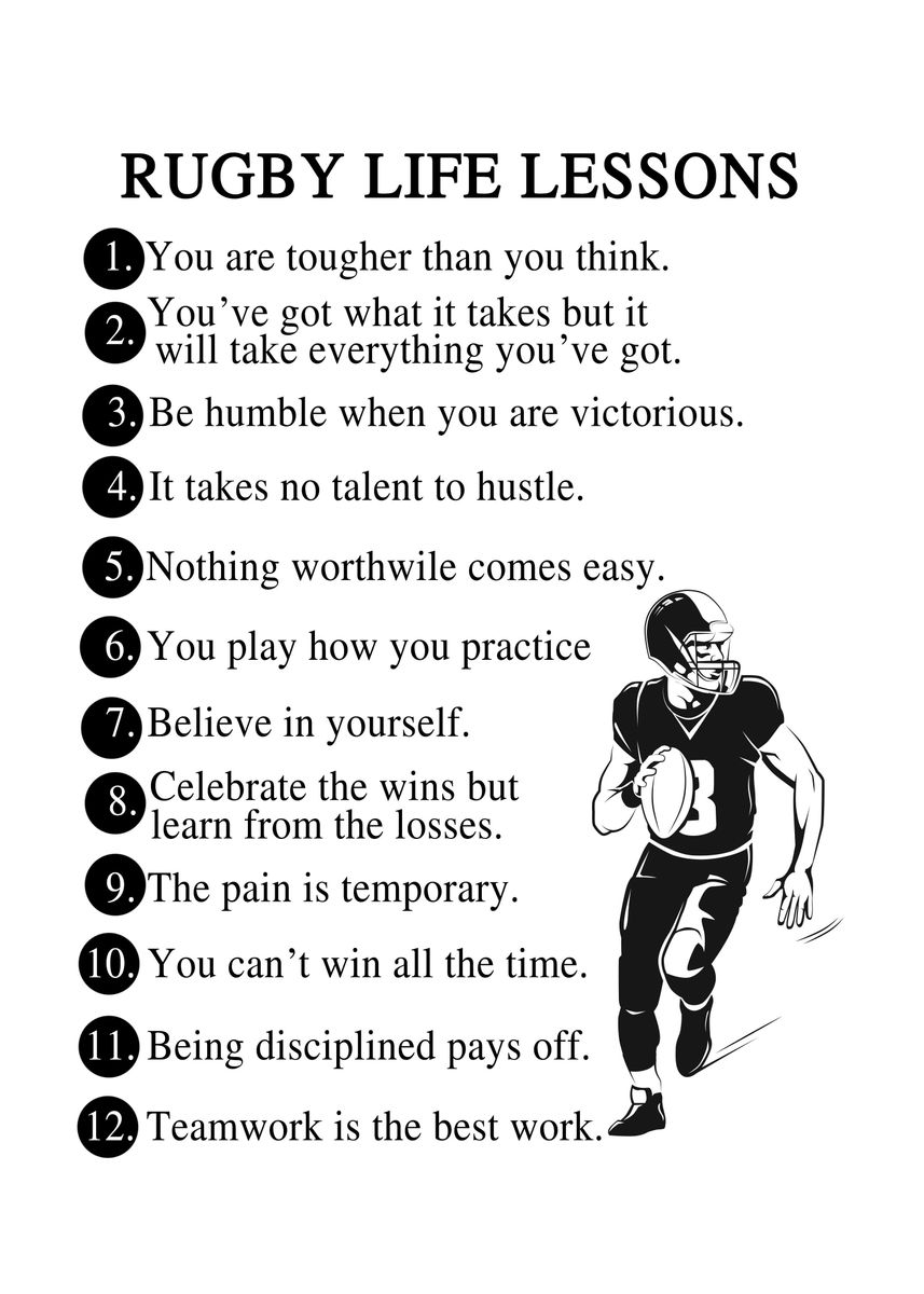 'Rugby Life Lessons Poster' Poster, picture, metal print, paint by QTK ...