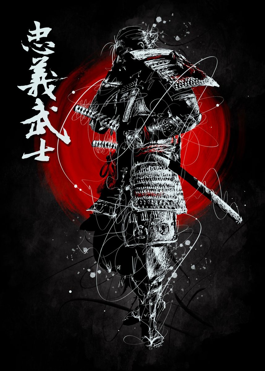 'samurai scribble art' Poster, picture, metal print, paint by yunur mawan | Displate