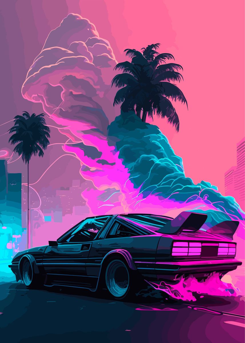 'Car vaporwave' Poster, picture, metal print, paint by Elder | Displate