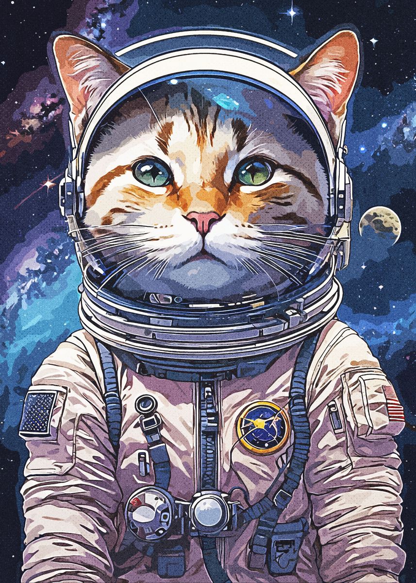 'Cat Astronaut' Poster, picture, metal print, paint by Coffee Design ...