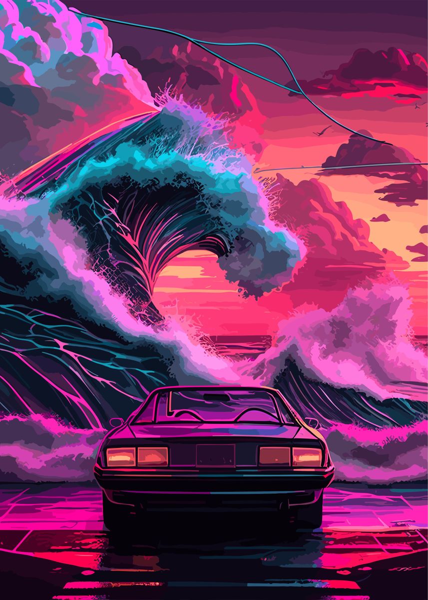 'Car vaporwave' Poster, picture, metal print, paint by Elder | Displate