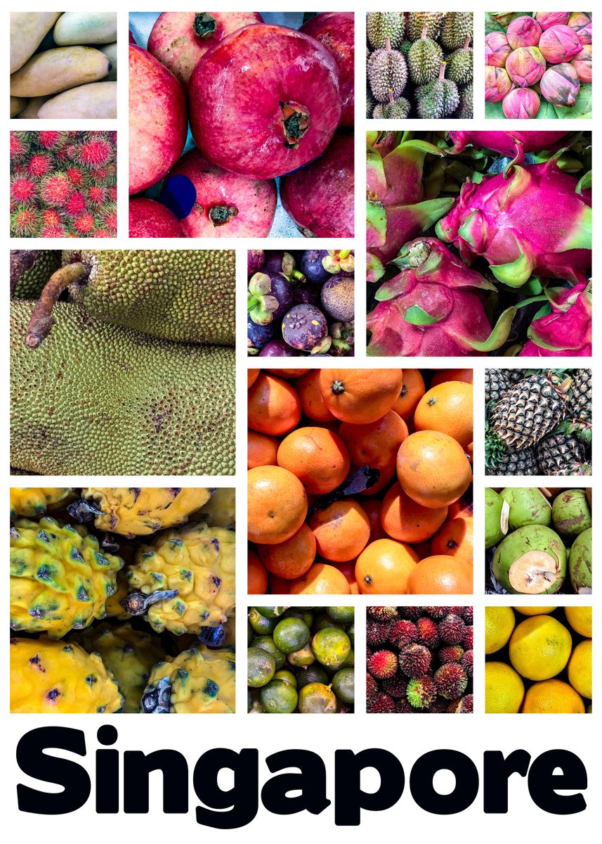 'Singapore Tropical Fruit' Poster, picture, metal print, paint by John ...