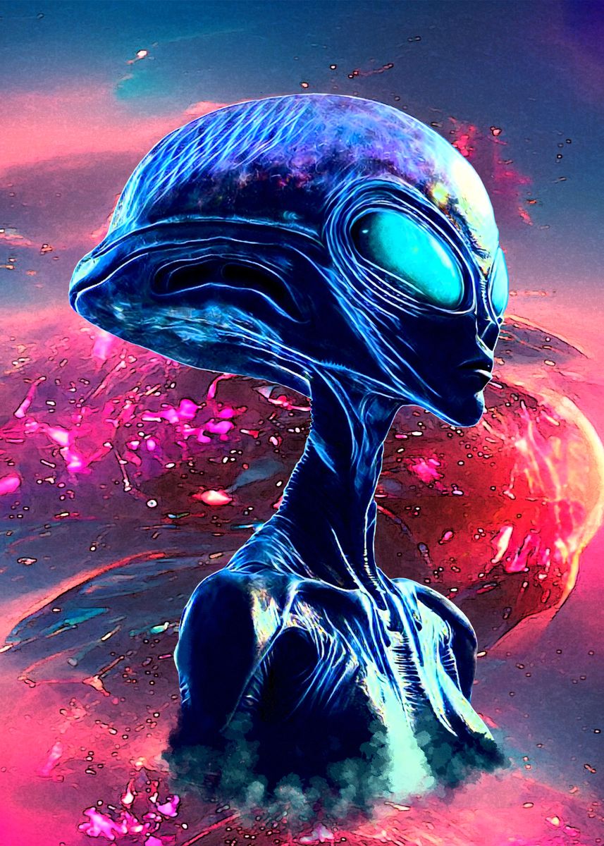 'Alien Wisdom Scifi Art' Poster, picture, metal print, paint by Bluedarkat Lem | Displate