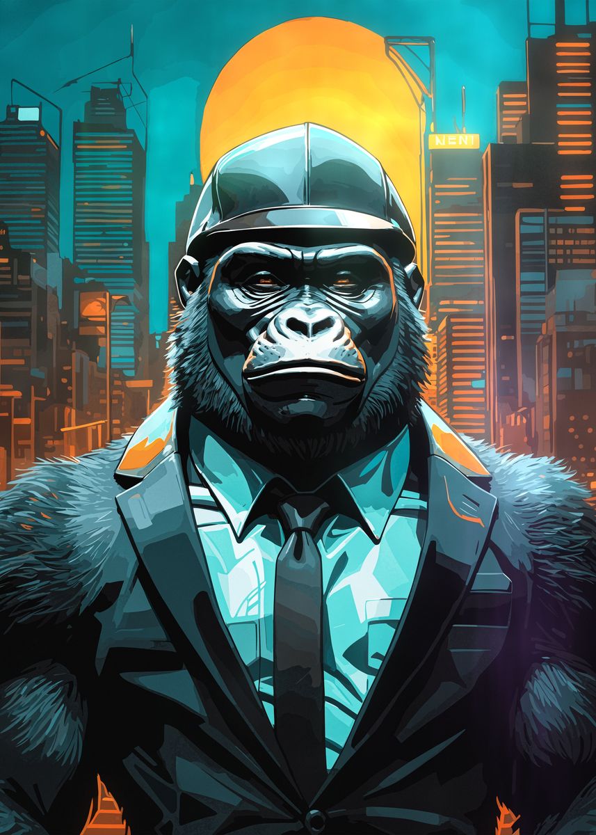 'Cityscape Gorilla' Poster, picture, metal print, paint by Creativecen ...