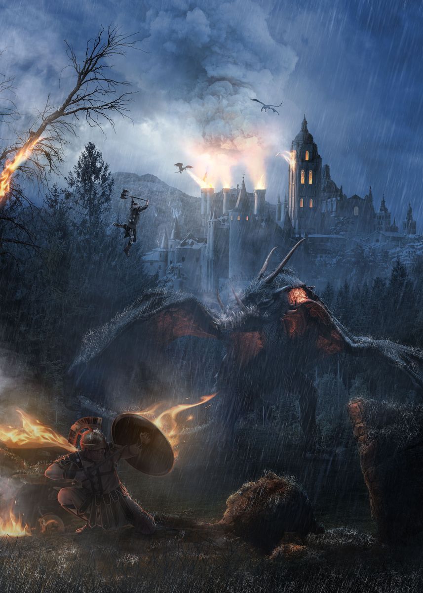 'Reign of the Dragon storm' Poster, picture, metal print, paint by ...