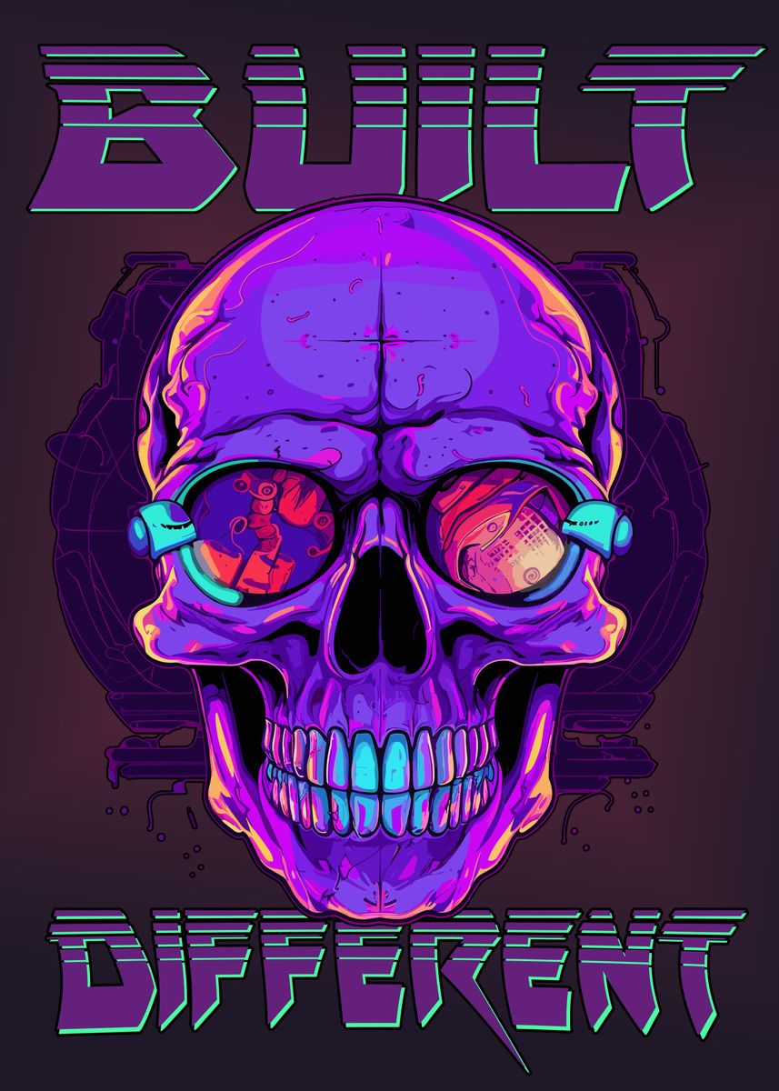 'Built Different Cyberskull' Poster, picture, metal print, paint by ...
