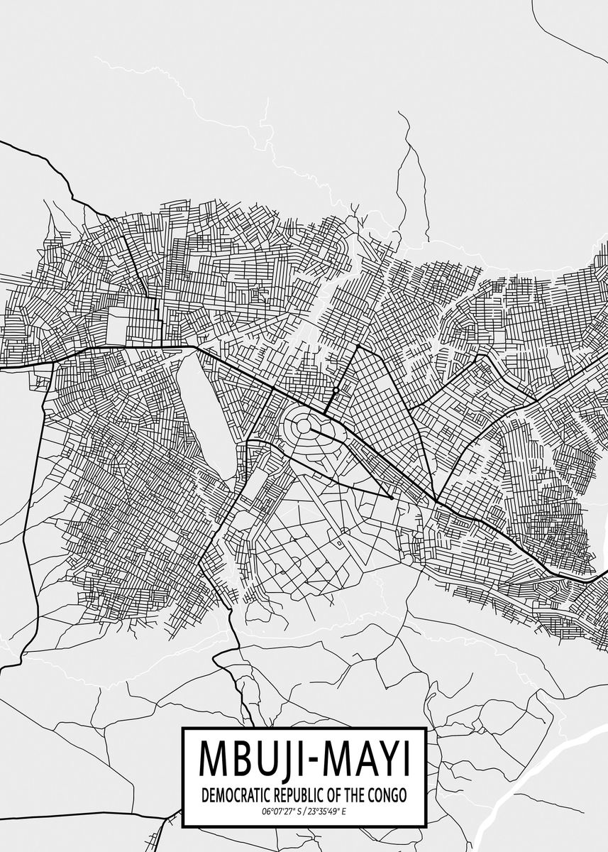 'Mbuji Mayi City Map Light' Poster, picture, metal print, paint by ...