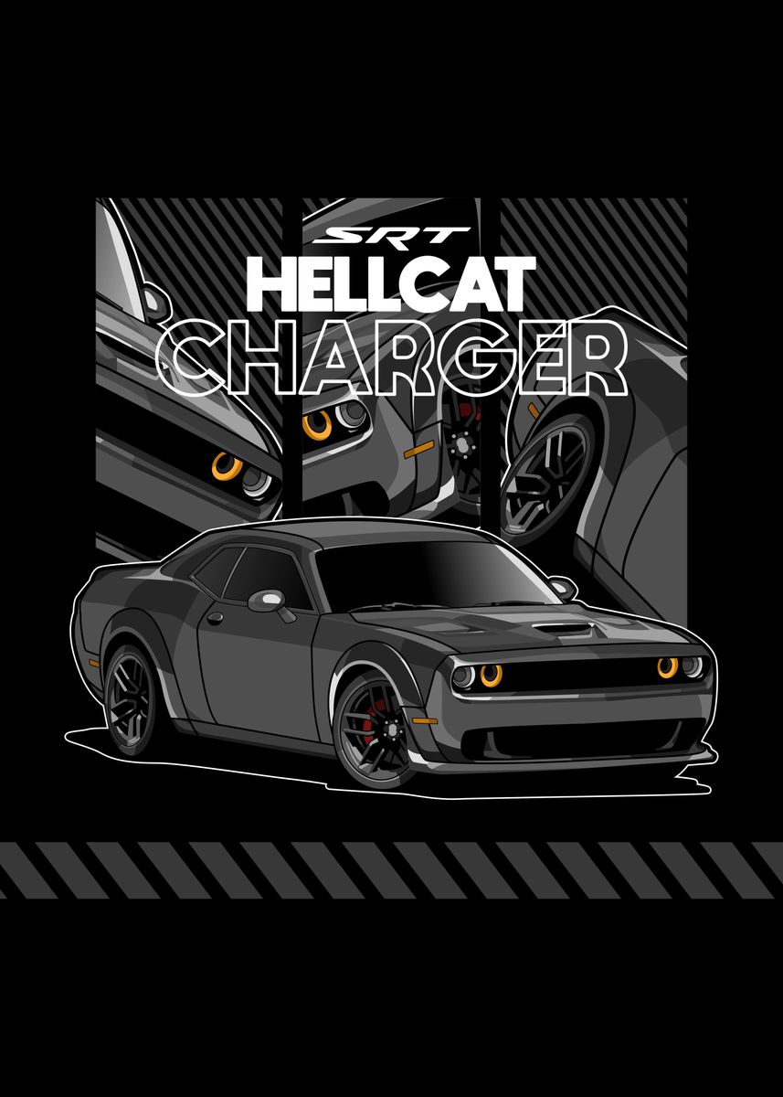 'Dodge Challenger Hellcat' Poster, picture, metal print, paint by ...