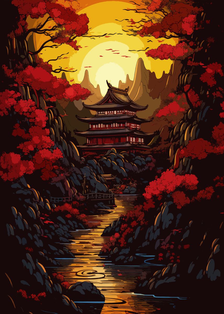 'Japanese Rocky River ' Poster by JON HUGHES | Displate