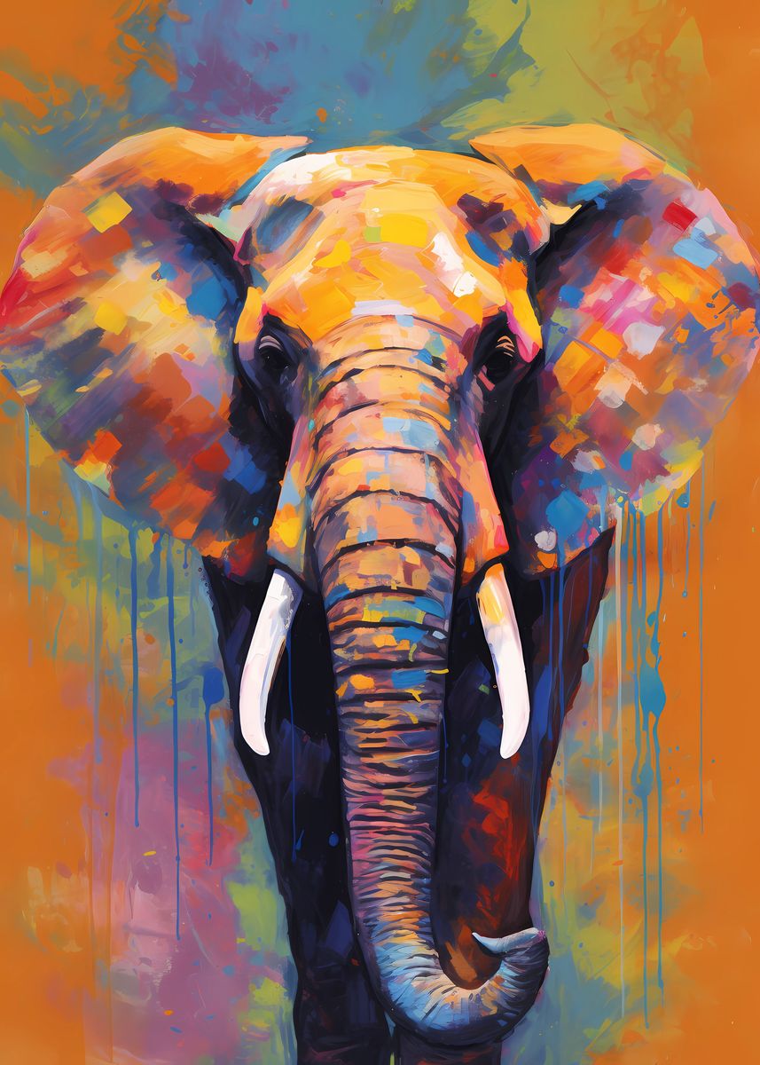 'Elephant Abstract' Poster, picture, metal print, paint by AnHa | Displate