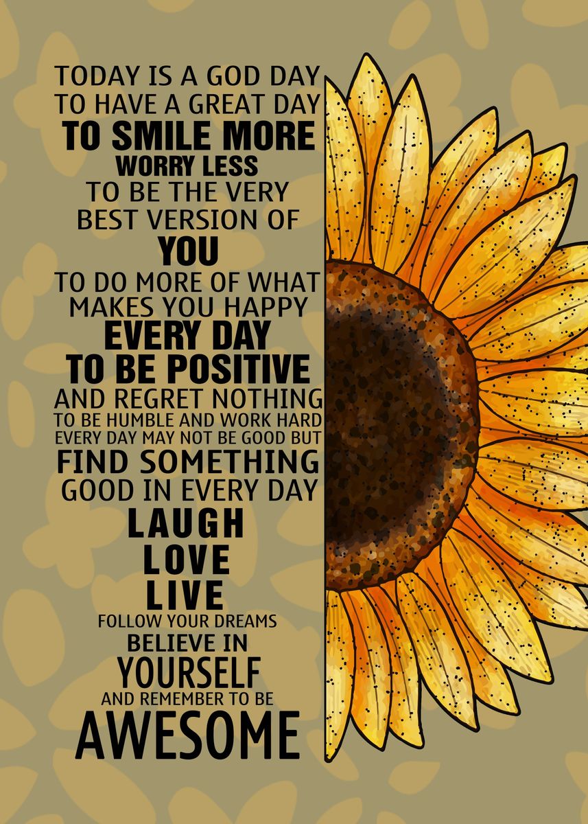'Sunflower Motivation' Poster, picture, metal print, paint by QTK ...