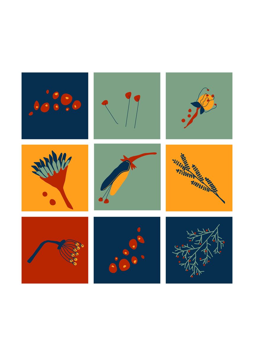 'Nine flowers' Poster, picture, metal print, paint by Vaida Kikute ...