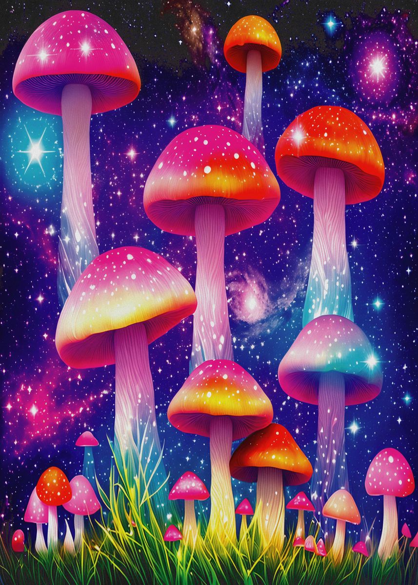 'Cosmic Magic Mushrooms' Poster, picture, metal print, paint by ...
