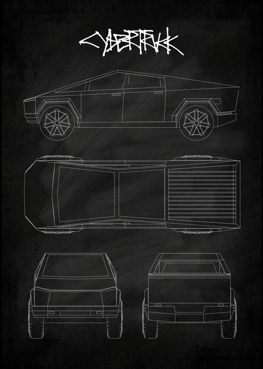 'Tesla Cybertruck Blueprint' Poster by POTATO | Displate