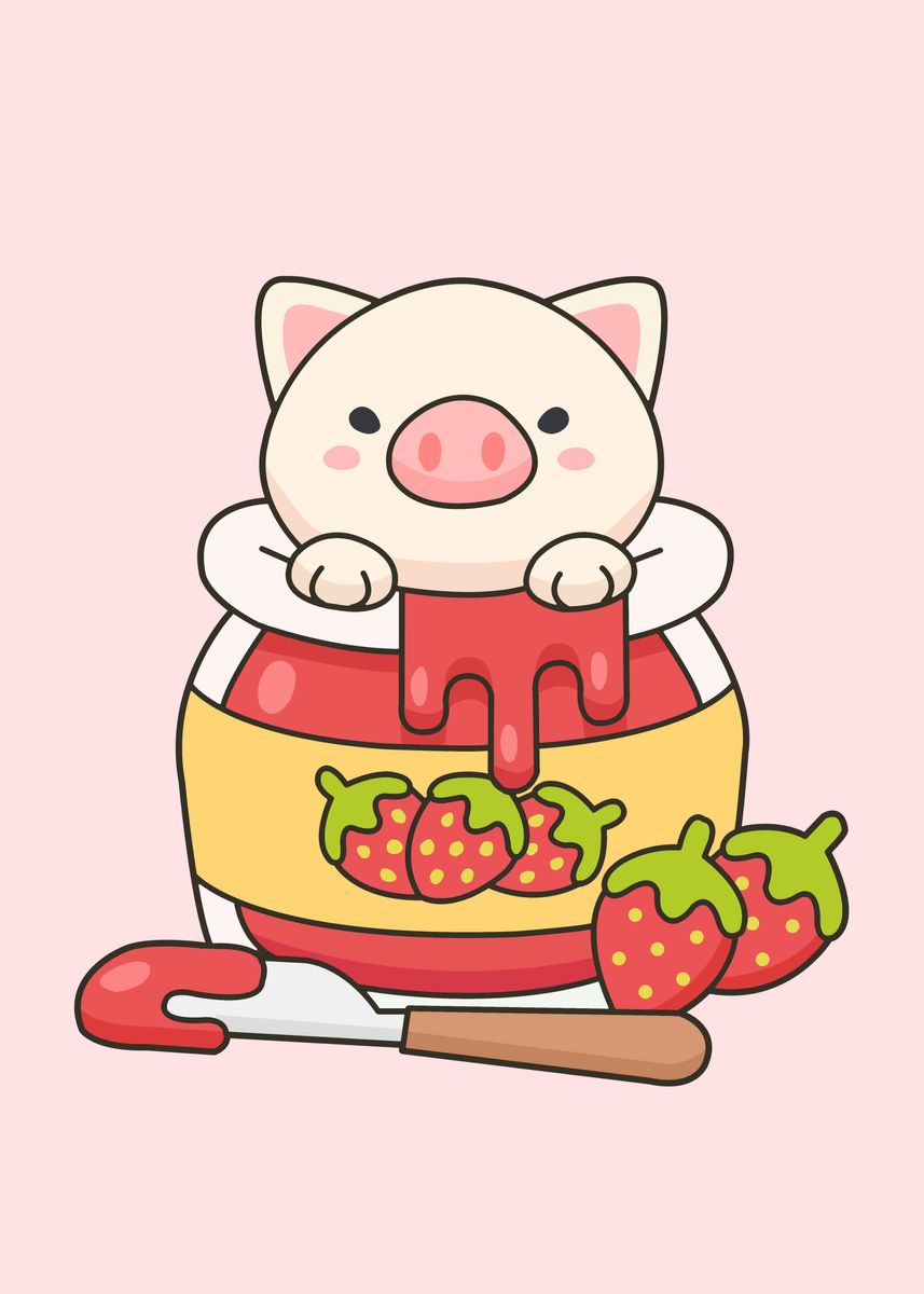 'Pig Cute Animal' Poster, picture, metal print, paint by Agnes Amory ...