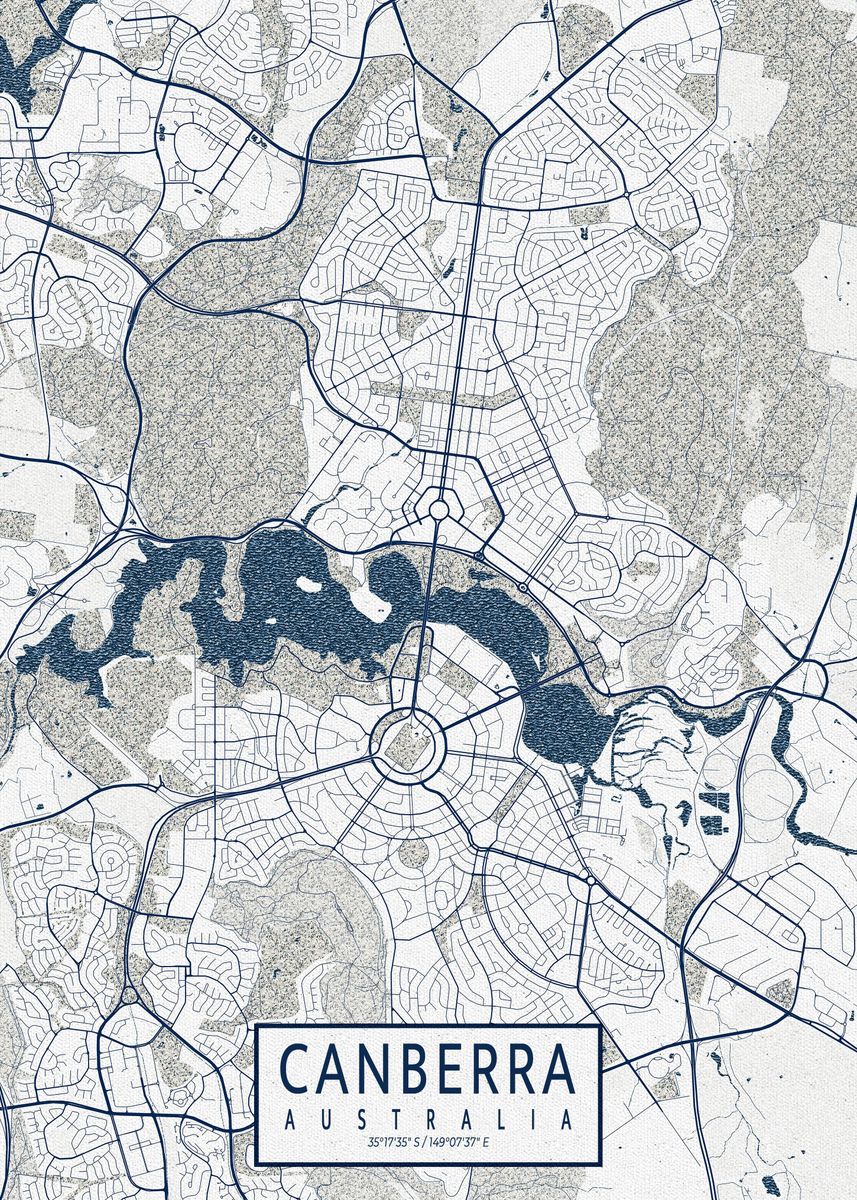 'Canberra City Map Coastal' Poster, picture, metal print, paint by ...