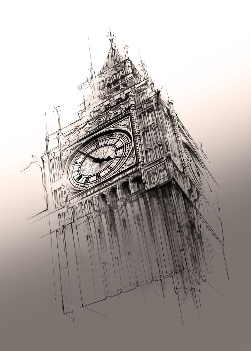 'BIG BEN SKETCH DRAWING' Poster, picture, metal print, paint by Nex Project | Displate