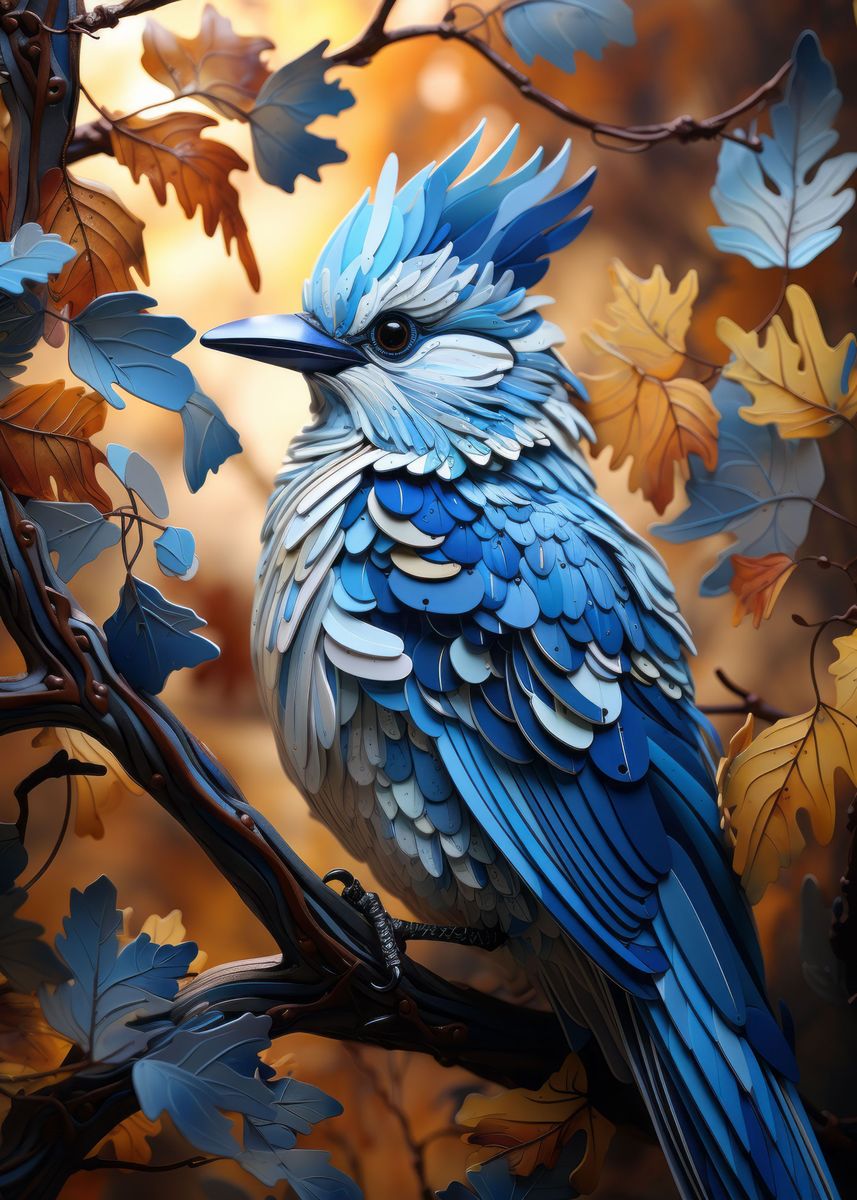 'Glowing Blue Jay' Poster, picture, metal print, paint by Frank ...