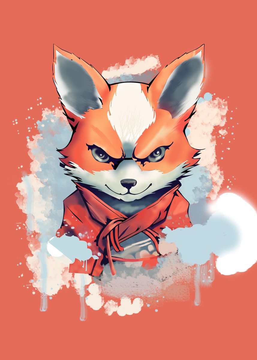 'Kitsune' Poster, picture, metal print, paint by Animal Lovers | Displate