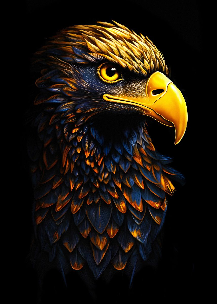 'Black Blue And Gold Eagle' Poster, picture, metal print, paint by P U ...